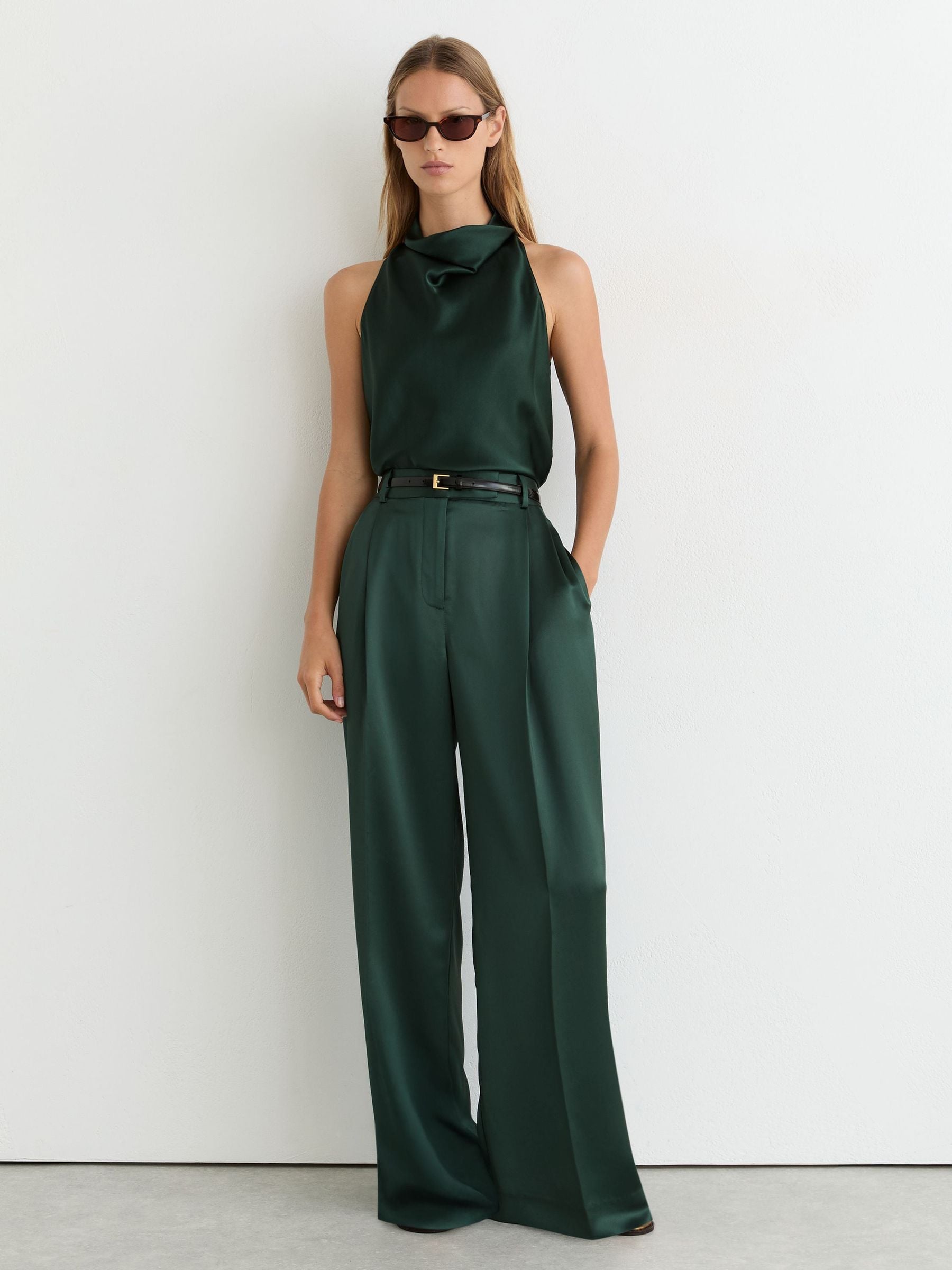 REISS Reiss Zadie Satin Wide-Leg Pleated Trousers